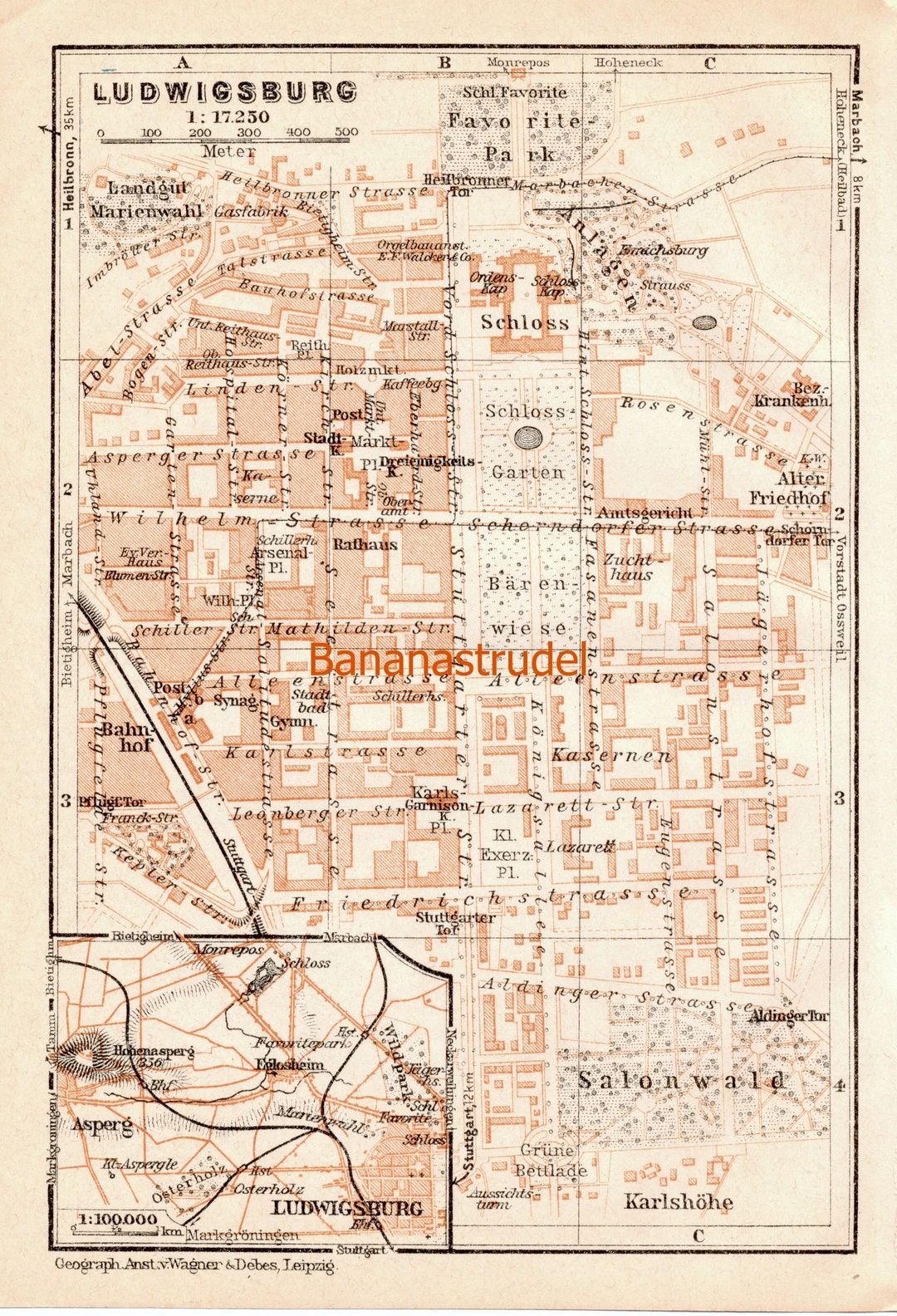 Antique Map of Ludwigsburg, Germany - 1929 City Map - Etsy