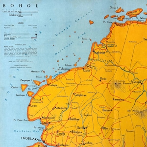 Bohol, Philippines RARE Large Vintage 1959 Map Tagbilaran Ubay Talibon ...