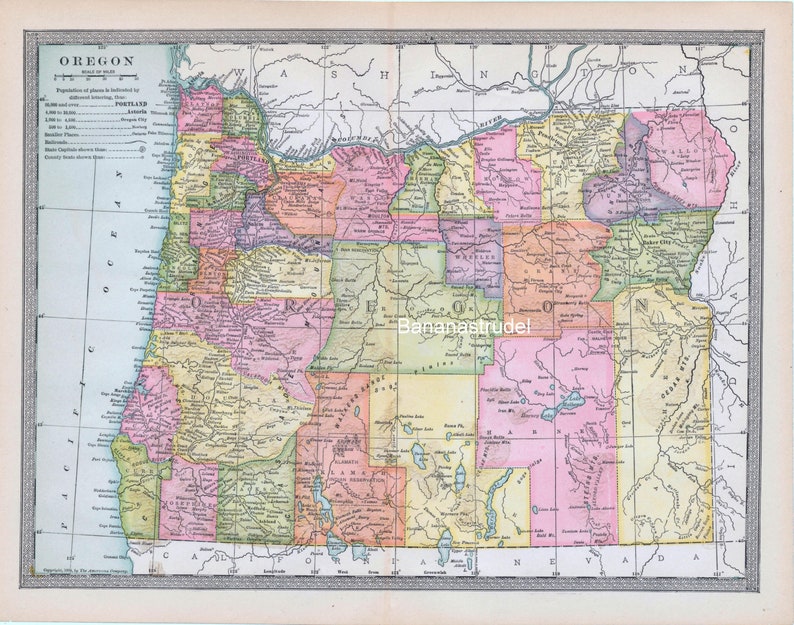 1904 Antique Map of Oregon - Etsy