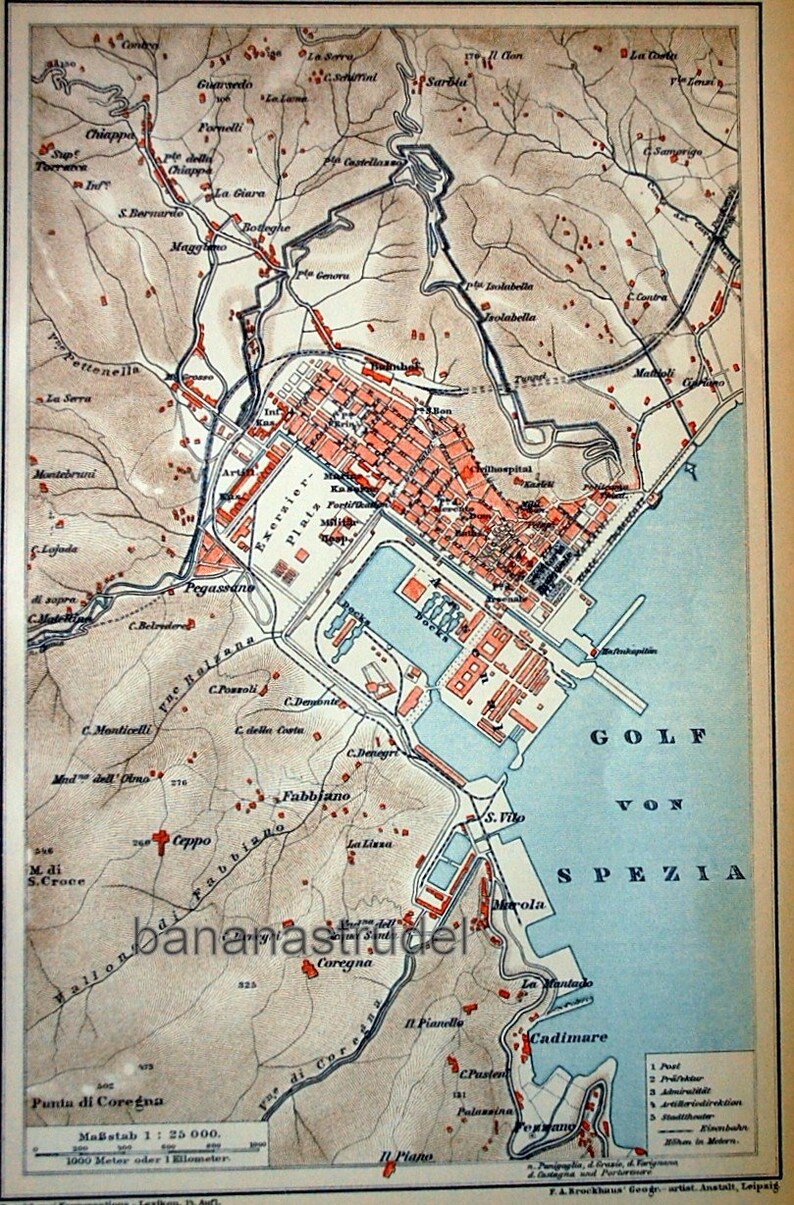 Antique Map of La Spezia Italy 1895 Vintage City Map Old - Etsy