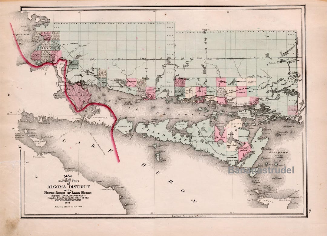 1875 Antique Map of Algoma District, Eastern Part, Ontario - North ...