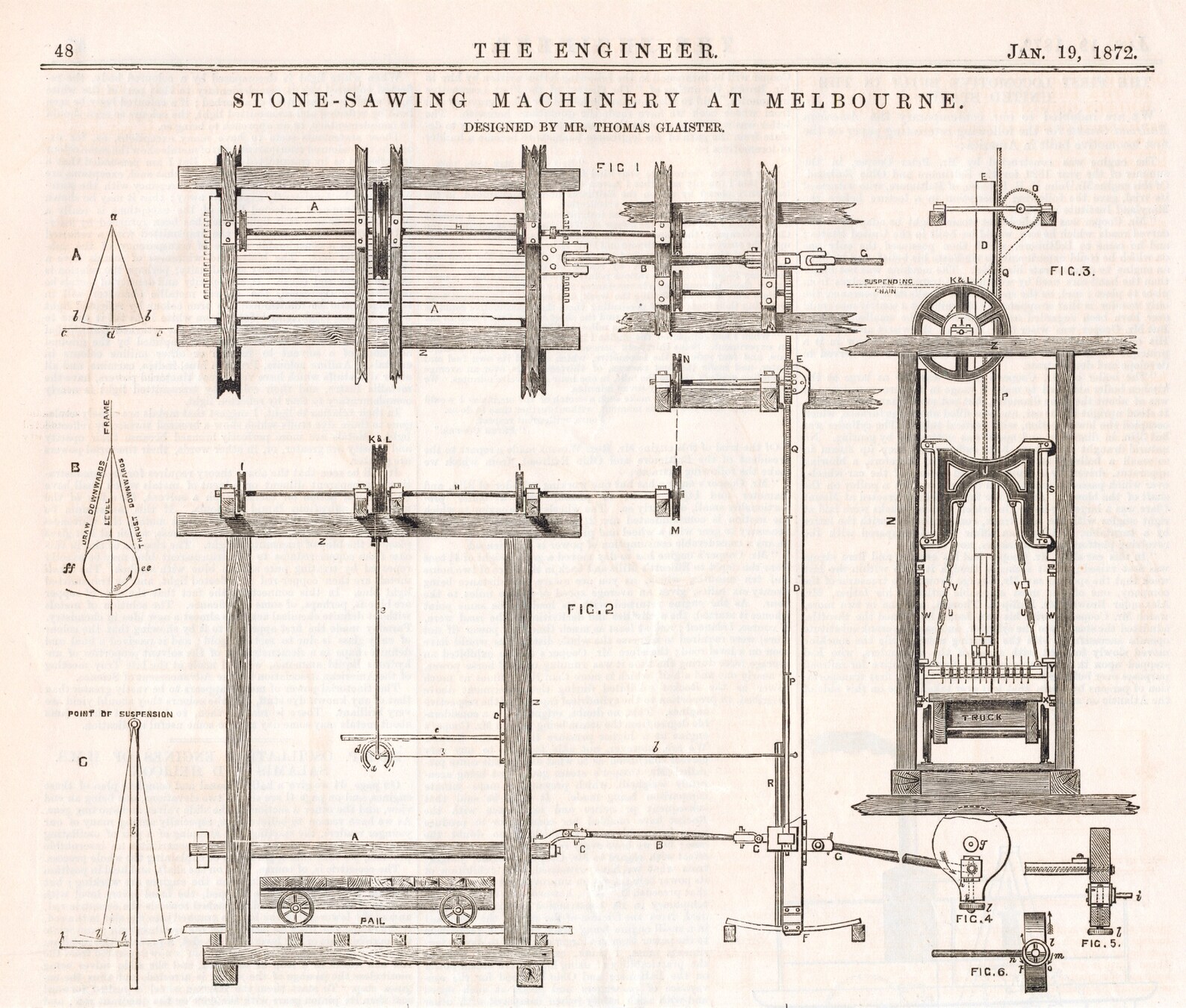 Antique Print of Stone-sawing Machinery at Melbourne - January 19, 1872 ...