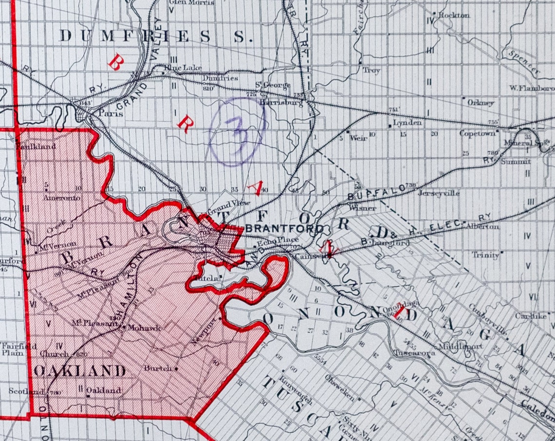 1915 Antique Map of Brantford, Ontario, Canada - Vintage Electoral ...