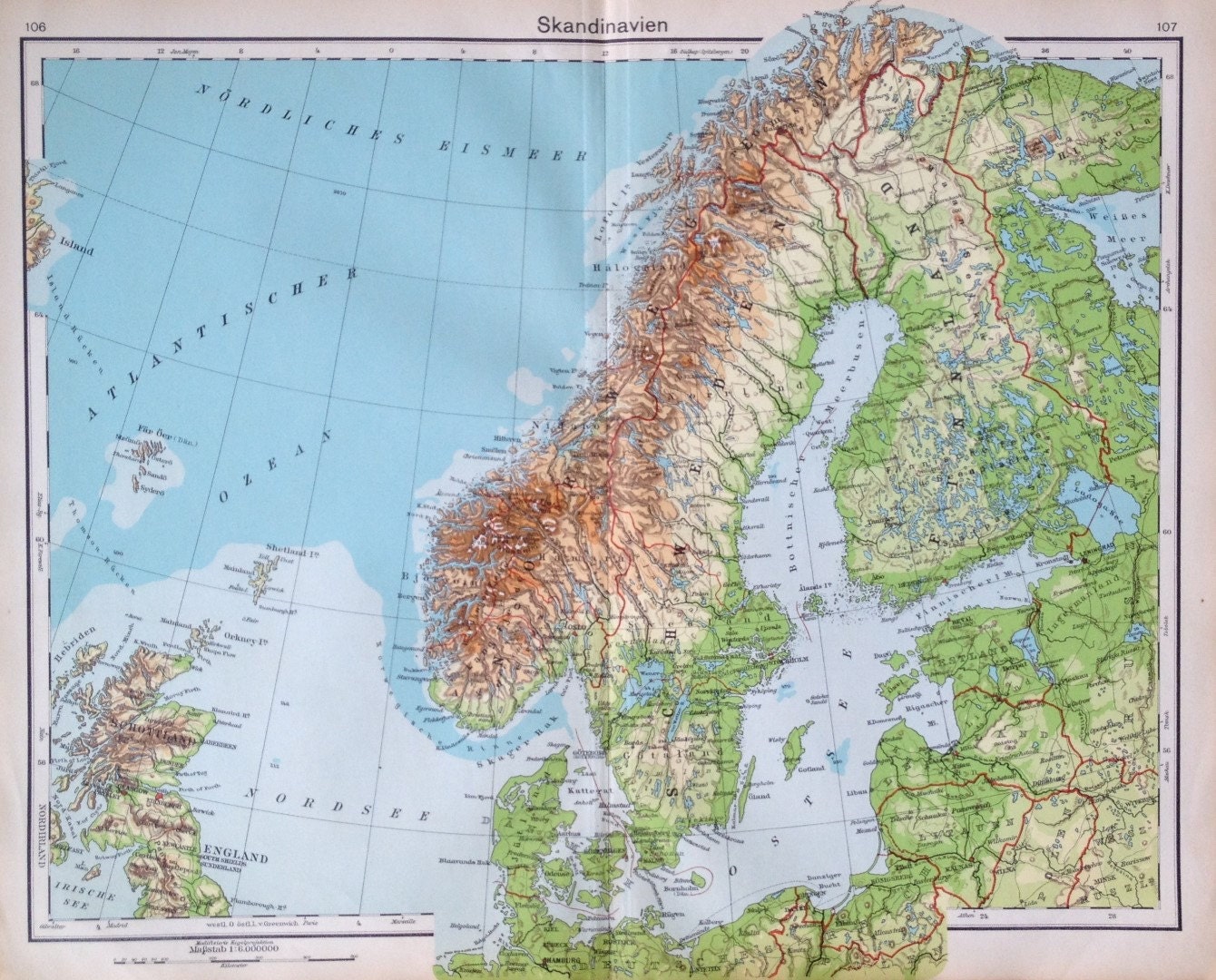 1930 Antique Map of Scandinavia German Map Antique | Etsy