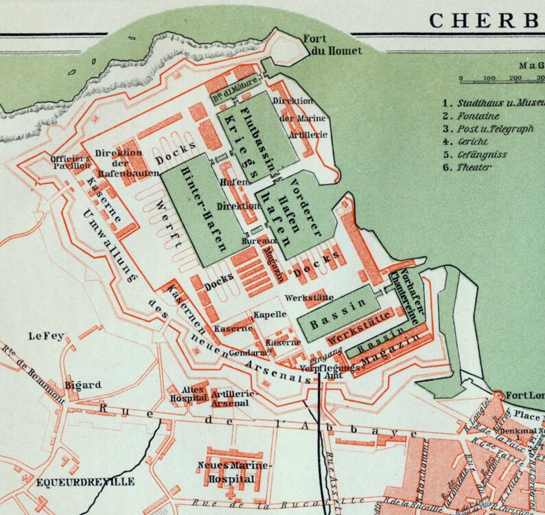 1897 Vintage Map of Cherbourg France Vintage City Map Old - Etsy