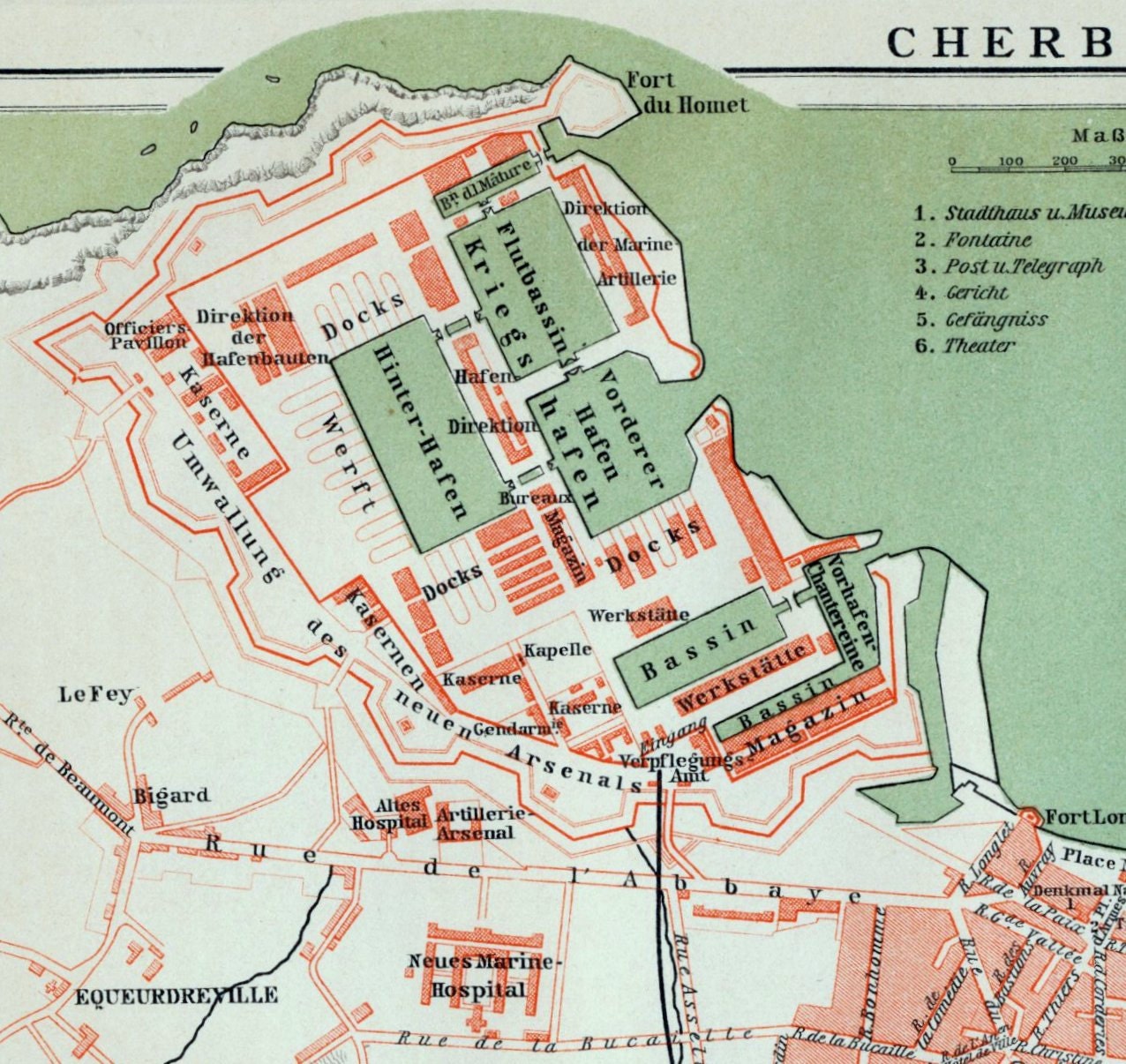 1897 Vintage Map of Cherbourg France Vintage City Map Old - Etsy