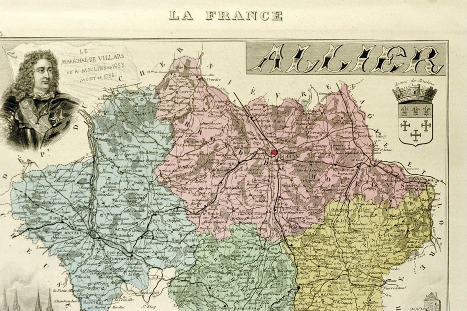 1883 Antique Map of Allier France Vintage Illustrated Map - Etsy