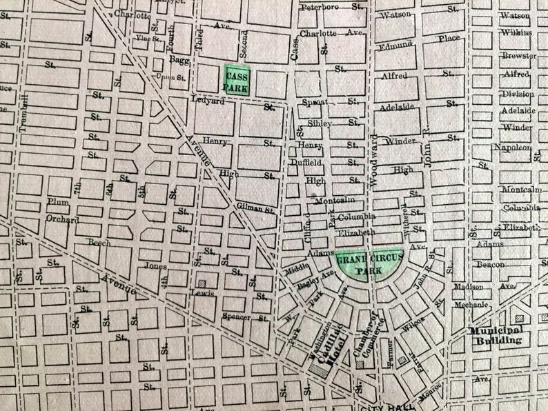 1900 Antique Map of Detroit Main Portion - Etsy