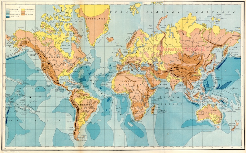 Antique Map of the World - Large 1923 Physical Map - Climate ...