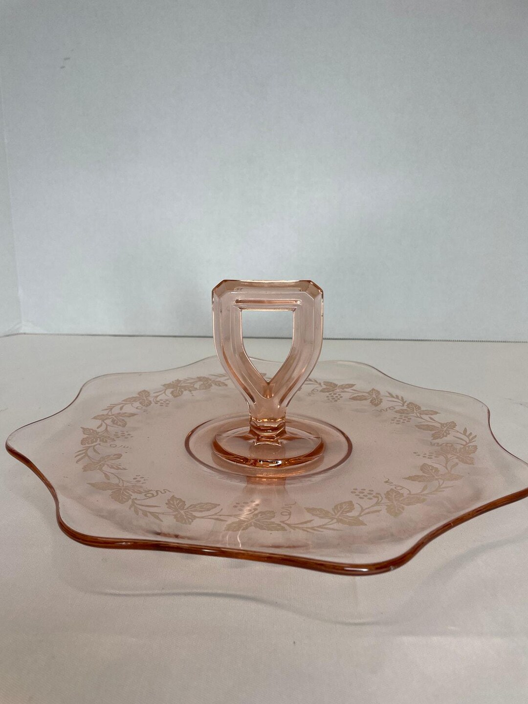 VINTAGE Pink GLASS Depression Tray With Handle - Etsy