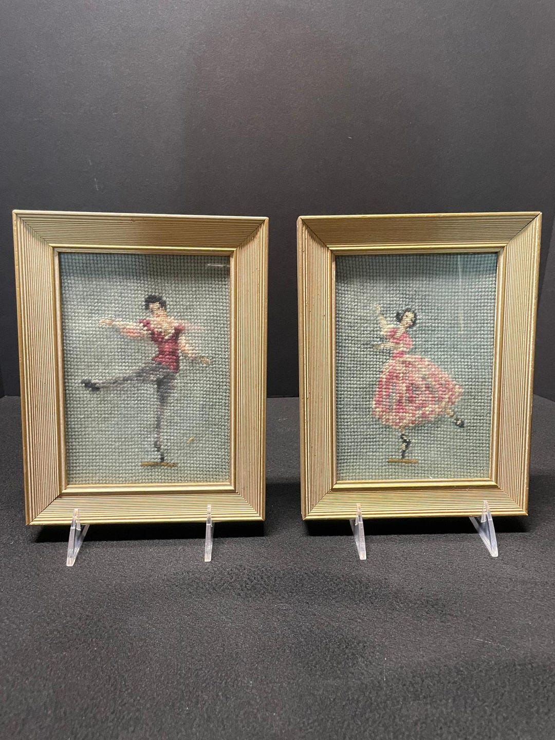 2 VINTAGE Framed Needlepoint of Ballet Dancers - Etsy