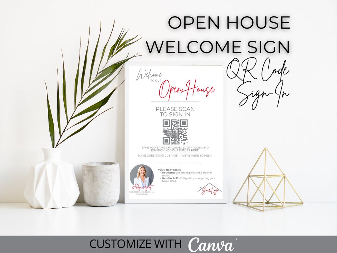 Modern Open House Welcome Sign With Calls to Action | Editable Canva Template | QR Code Open ...