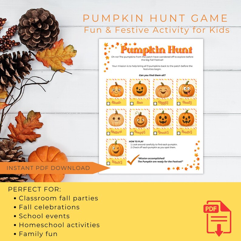 Pumpkin Hunt - Fall Classroom Game for Kids | Printable PDF - Etsy