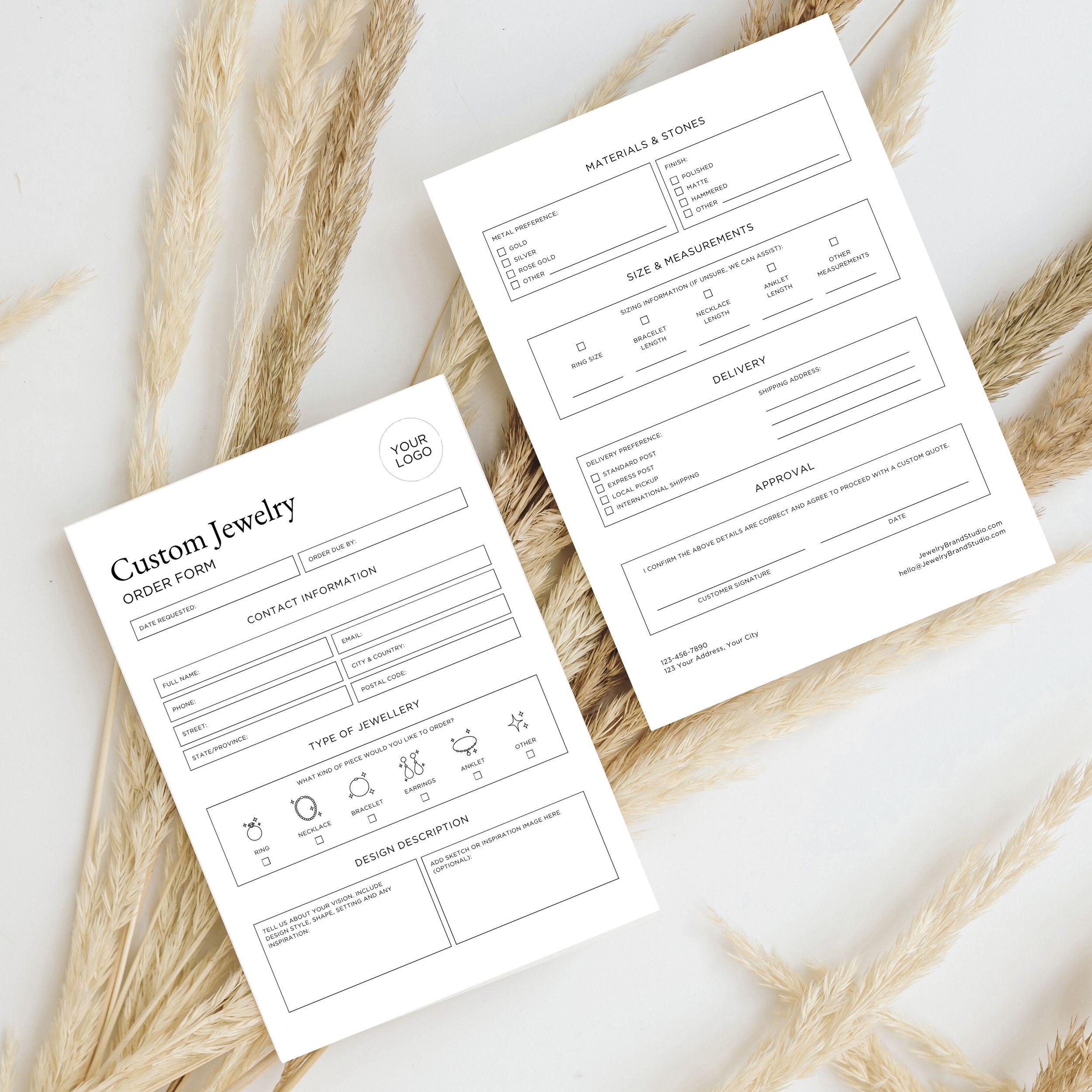 Custom Jewelry Order Form Template – Editable in Canva + Fillable PDF ...