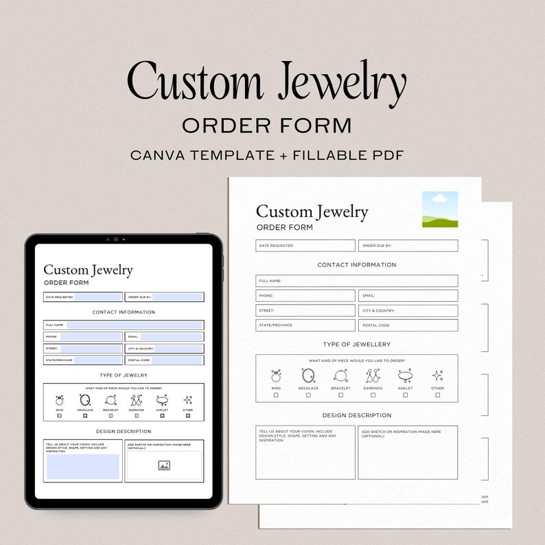 Custom Jewelry Order Form Template – Editable in Canva + Fillable PDF ...