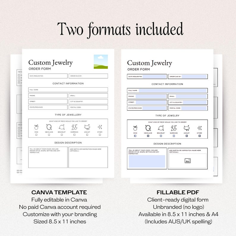 Custom Jewelry Order Form Template – Editable in Canva + Fillable PDF ...