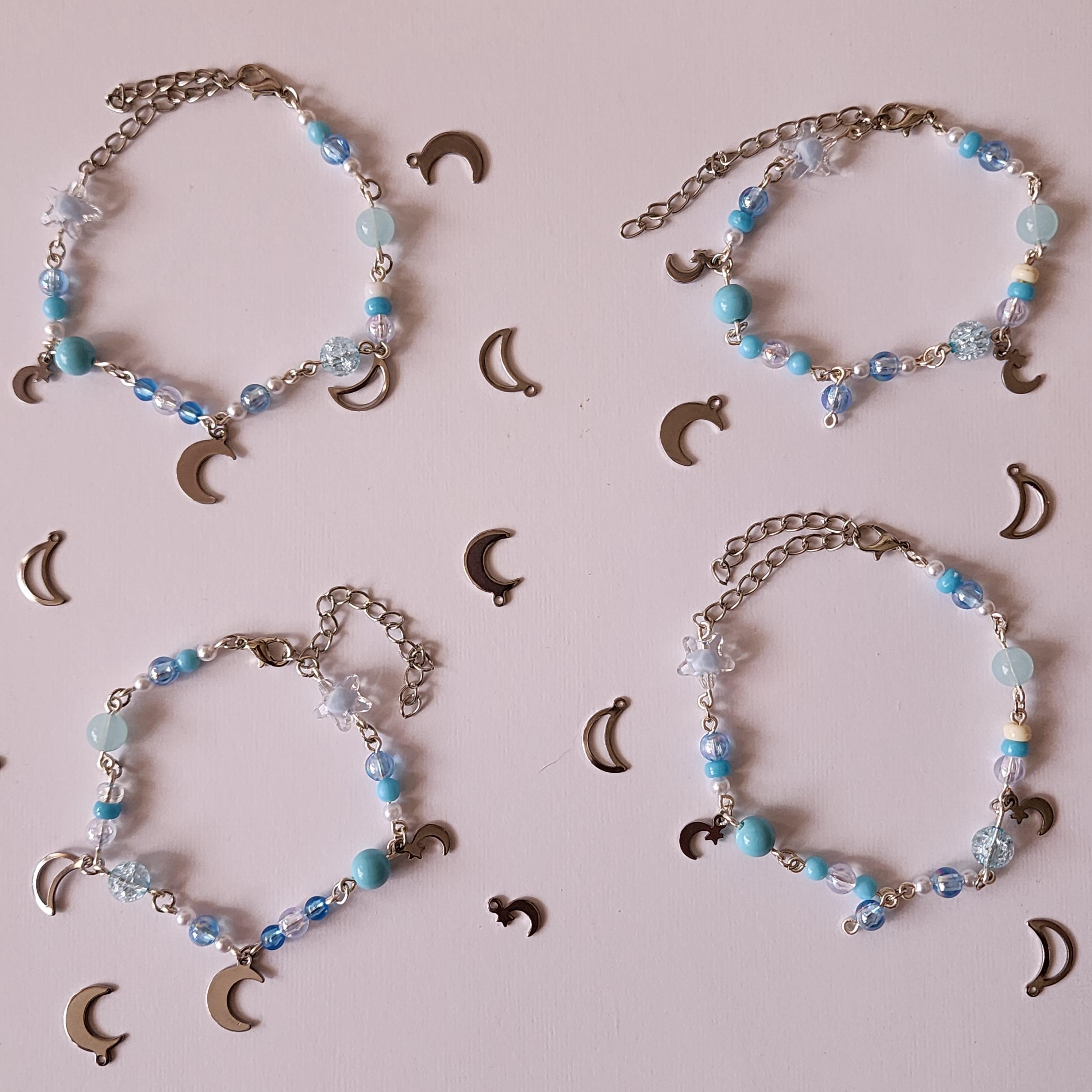 Blue and White Moon Coquette Bracelet|silver Colored Chain Link Beaded ...