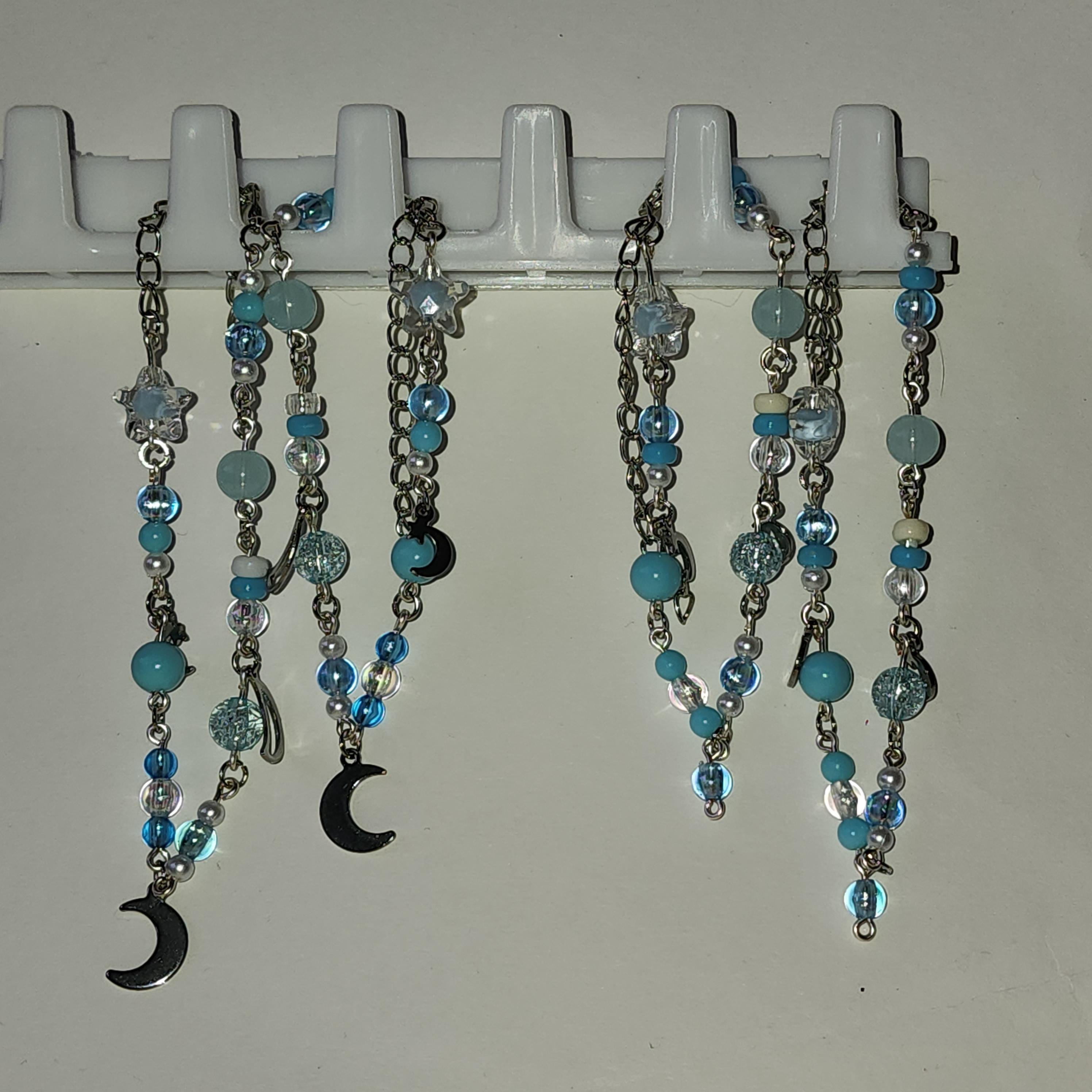 Blue and White Moon Coquette Bracelet|silver Colored Chain Link Beaded ...