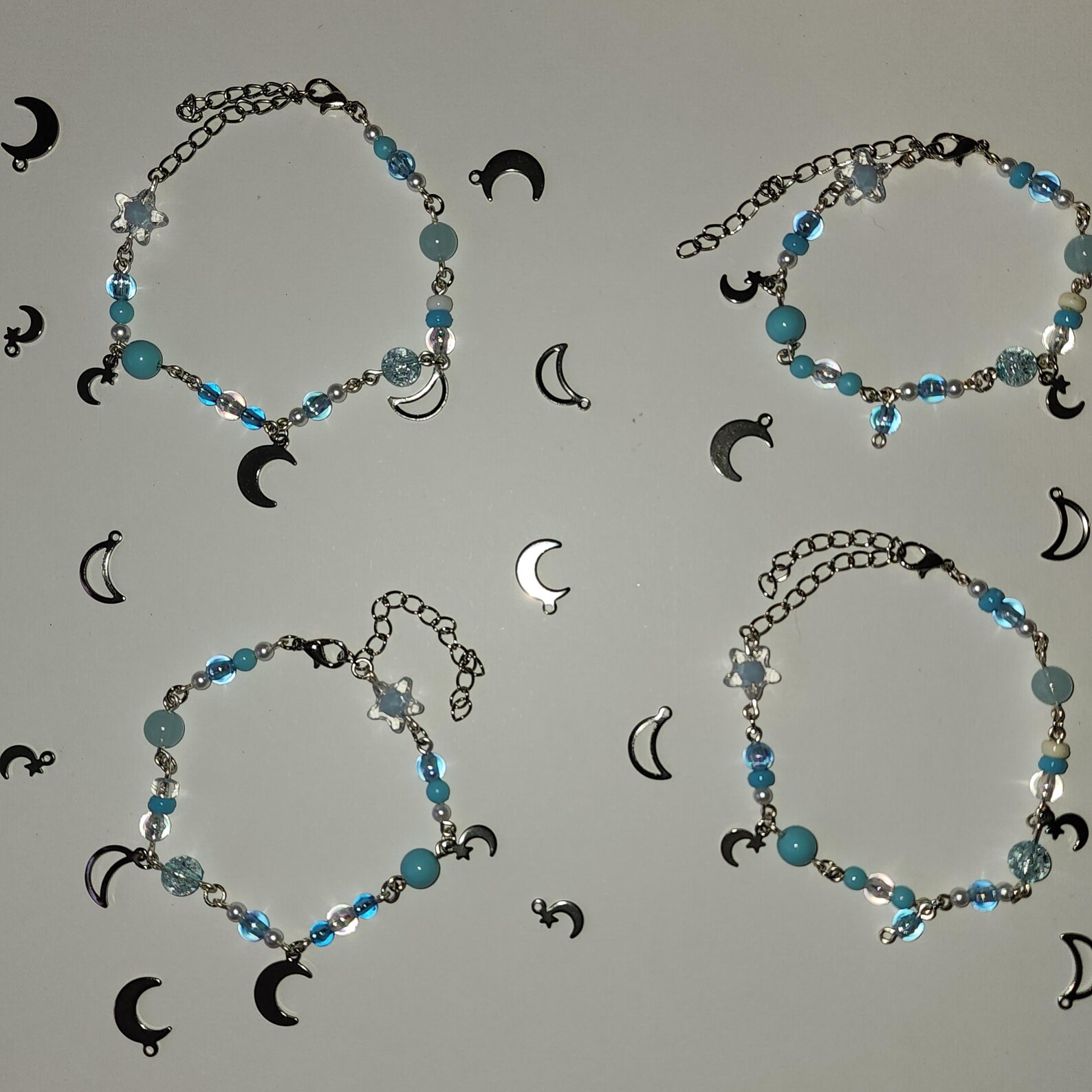 Blue and White Moon Coquette Bracelet|silver Colored Chain Link Beaded ...
