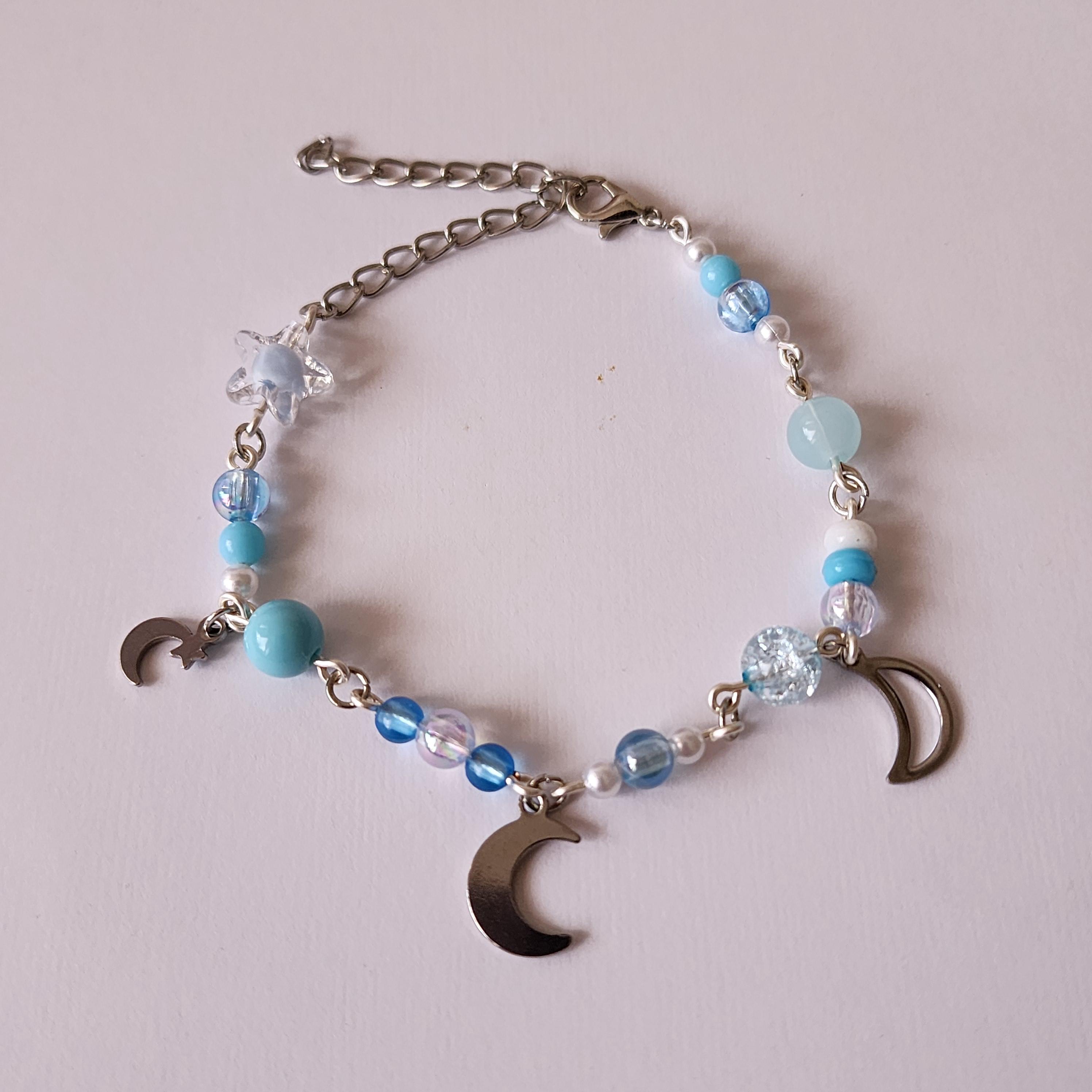 Blue and White Moon Coquette Bracelet|silver Colored Chain Link Beaded ...