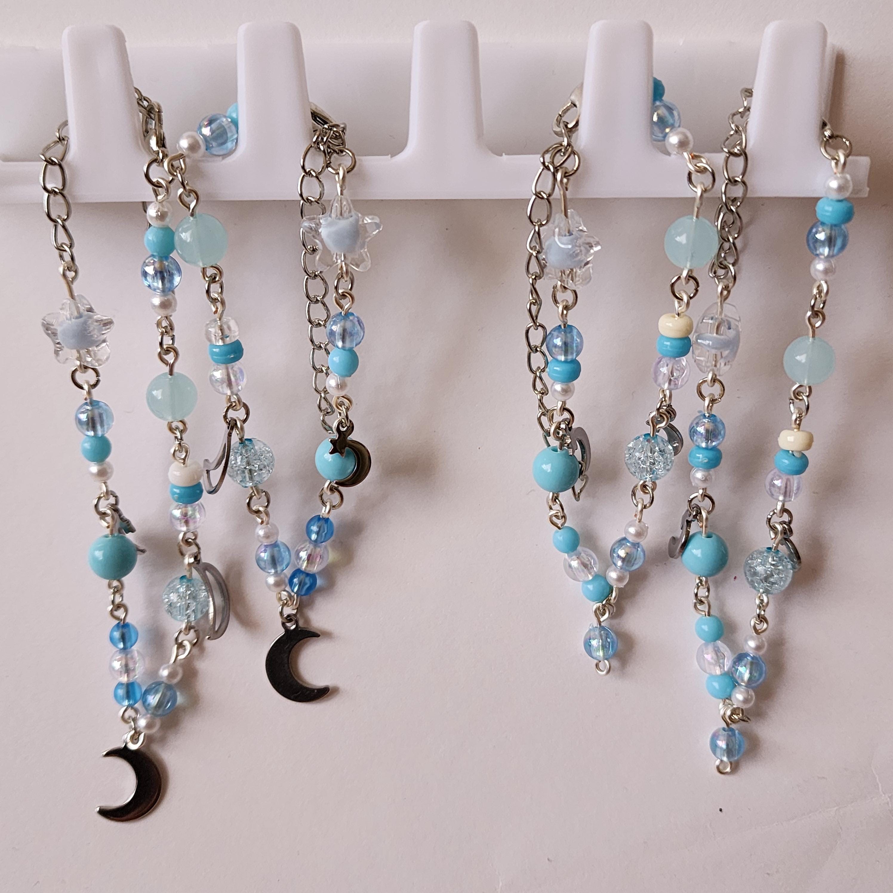Blue and White Moon Coquette Bracelet|silver Colored Chain Link Beaded ...