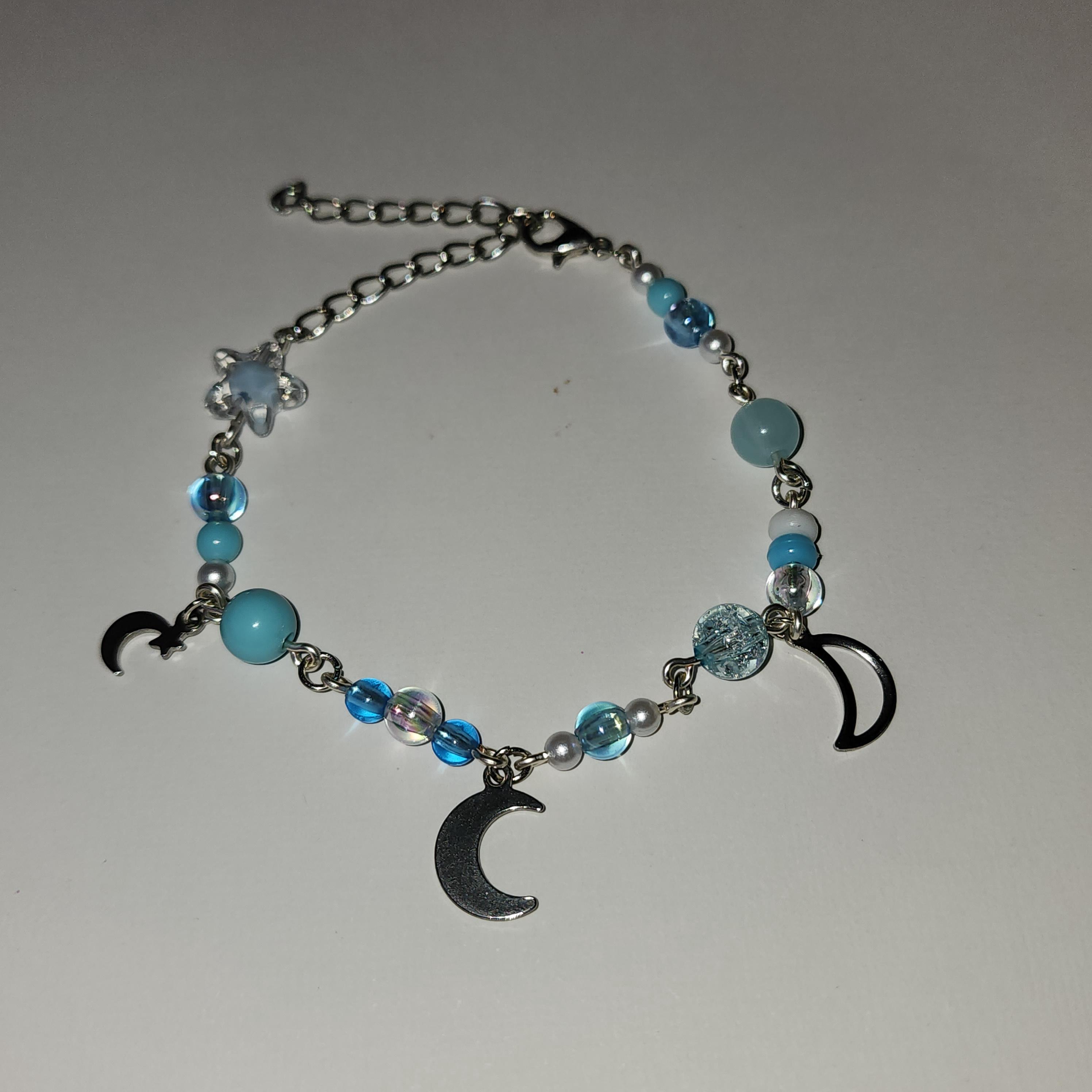 Blue and White Moon Coquette Bracelet|silver Colored Chain Link Beaded ...