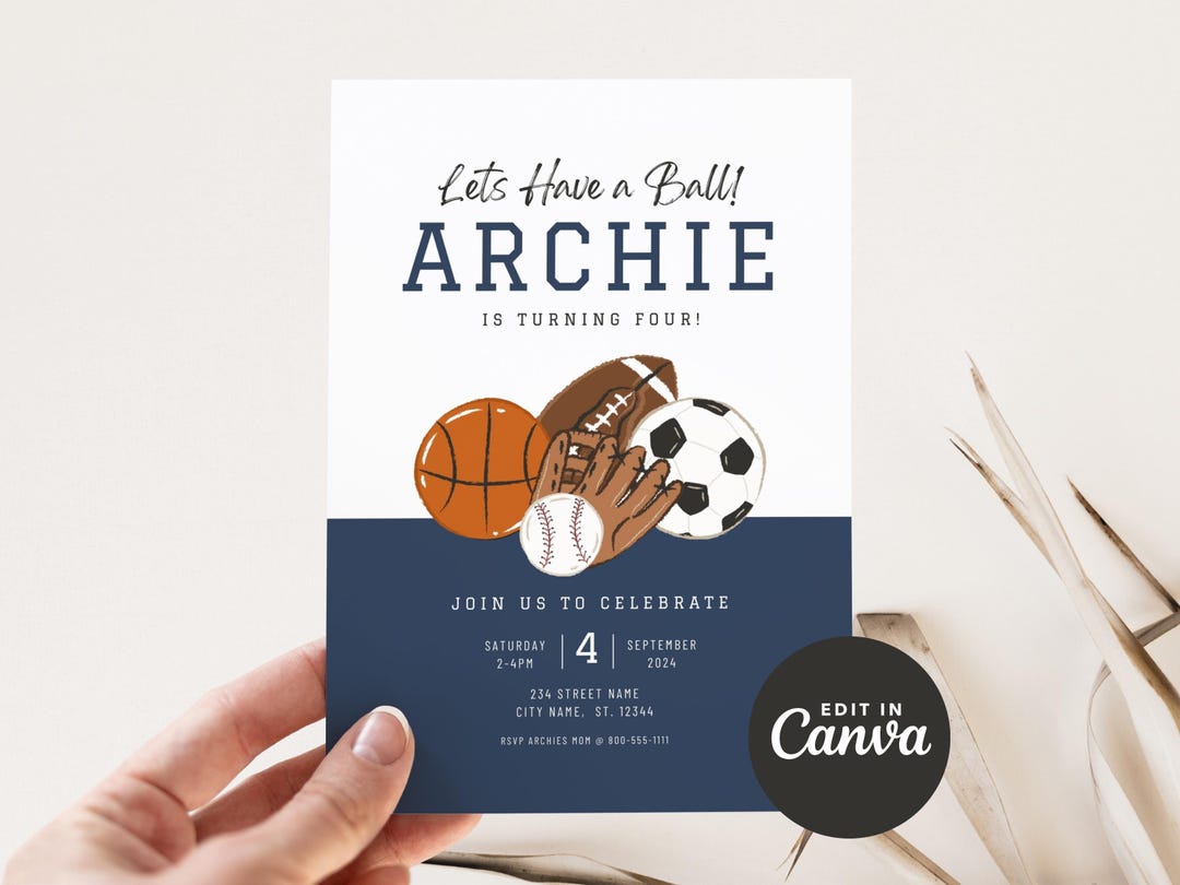 Editable Sports Theme Boys Birthday Invitation | Customize in Canva for ...