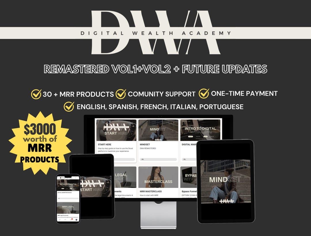 DWA Remastered Vol. 1 Vol. 2, Digital Wealth Academy, DWA Full Course, MRR Products, Dwa Course ...