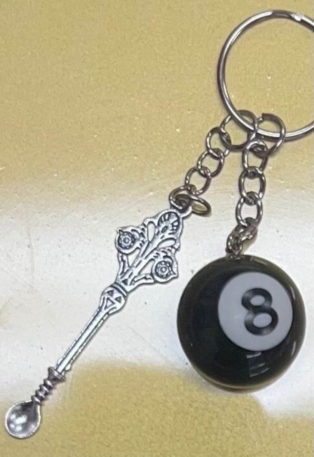 Eight Ball Keychain W/ Tiny Spoon, 8 Ball Keychain and Tiny Spoon - Etsy