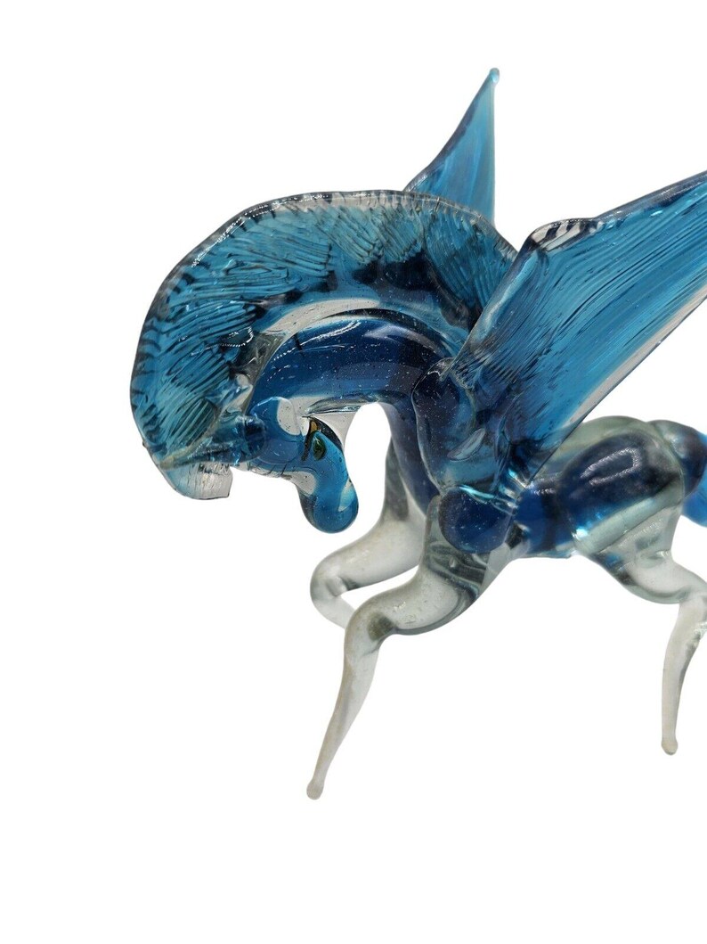 Murano Hand Blown Art Glass Pegasus Winged Horse Unicorn Sculpture Teal ...