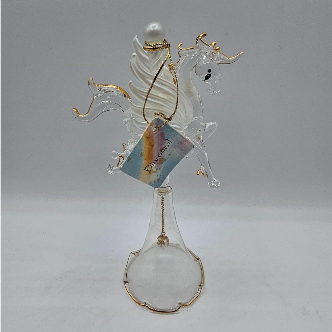 Vintage Blown Glass Delicate Unicorn Bell Year Round Birthstone Diamond ...