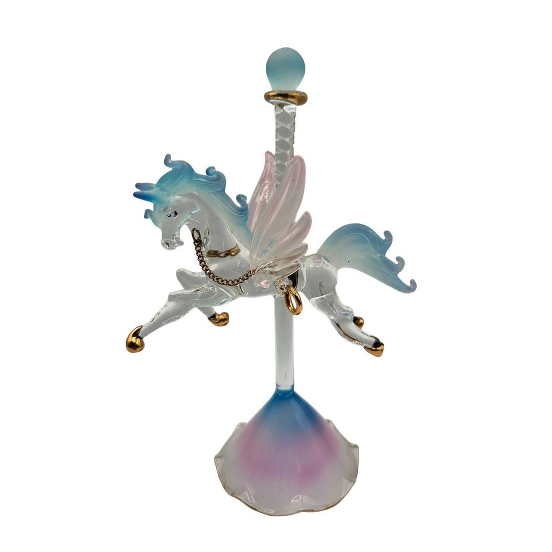 Vintage Spun Glass Carousel Horse Unicorn Figurine Pastel Pink Blue ...