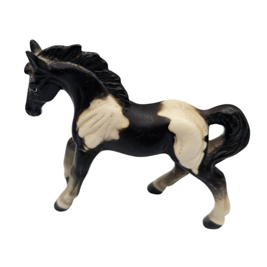 Vintage Japan Black White Pinto Paint Horse Miniature Figurine - Etsy