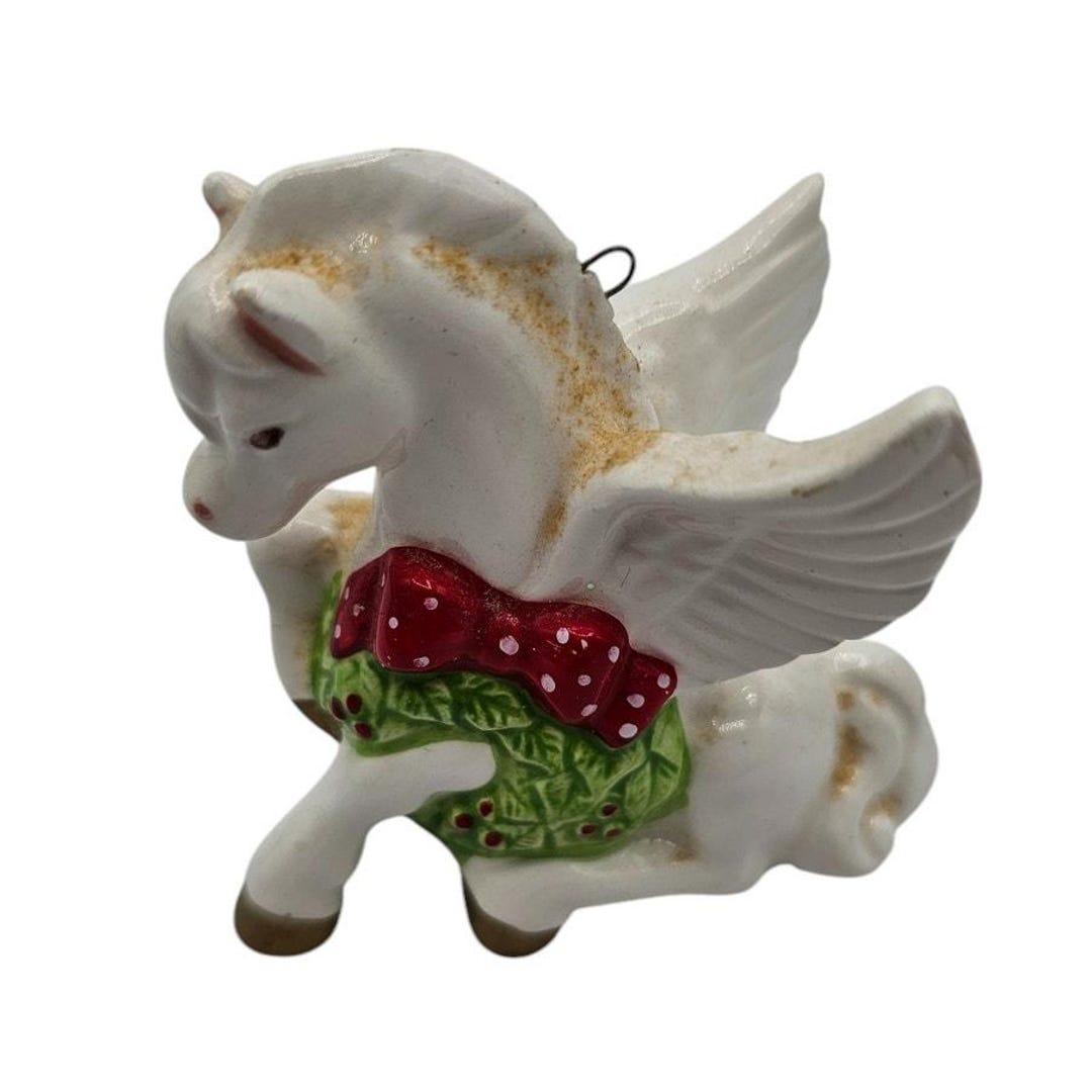 Vintage 1982 Hand Painted Porcelain Pegasus Christmas Ornament W ...