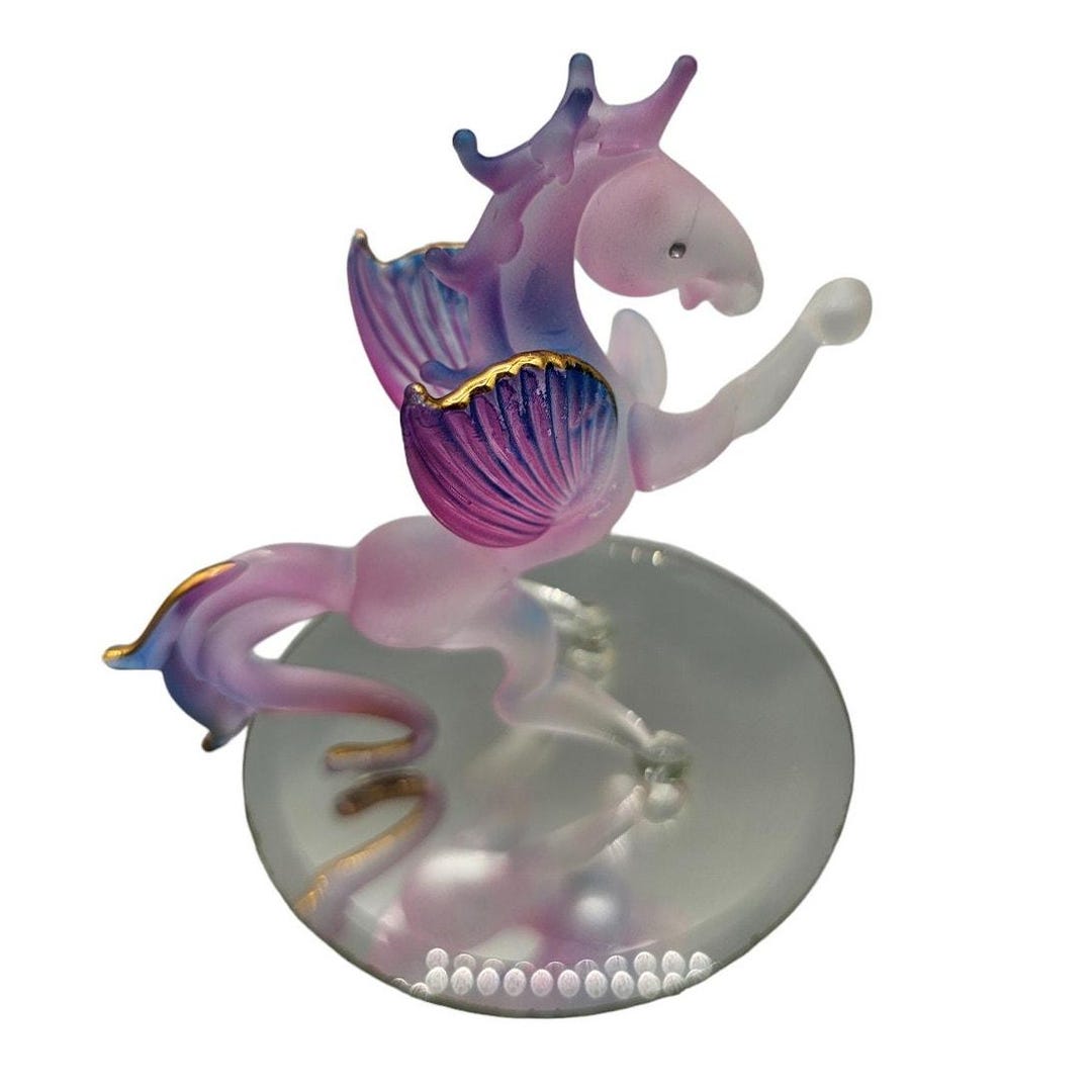 Vintage Spun Glass Pegasus Figurine on Mirror Base Pink Purple Wings ...