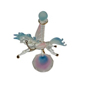 Vintage Spun Glass Carousel Horse Unicorn Figurine Pastel Pink Blue ...