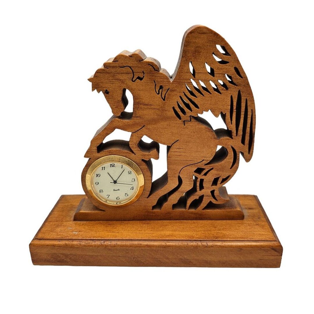 Wood Fretwork Desk Clock Pegasus the Mythical Winged Horse - Etsy