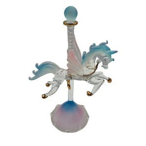 Vintage Spun Glass Carousel Horse Unicorn Figurine Pastel Pink Blue ...