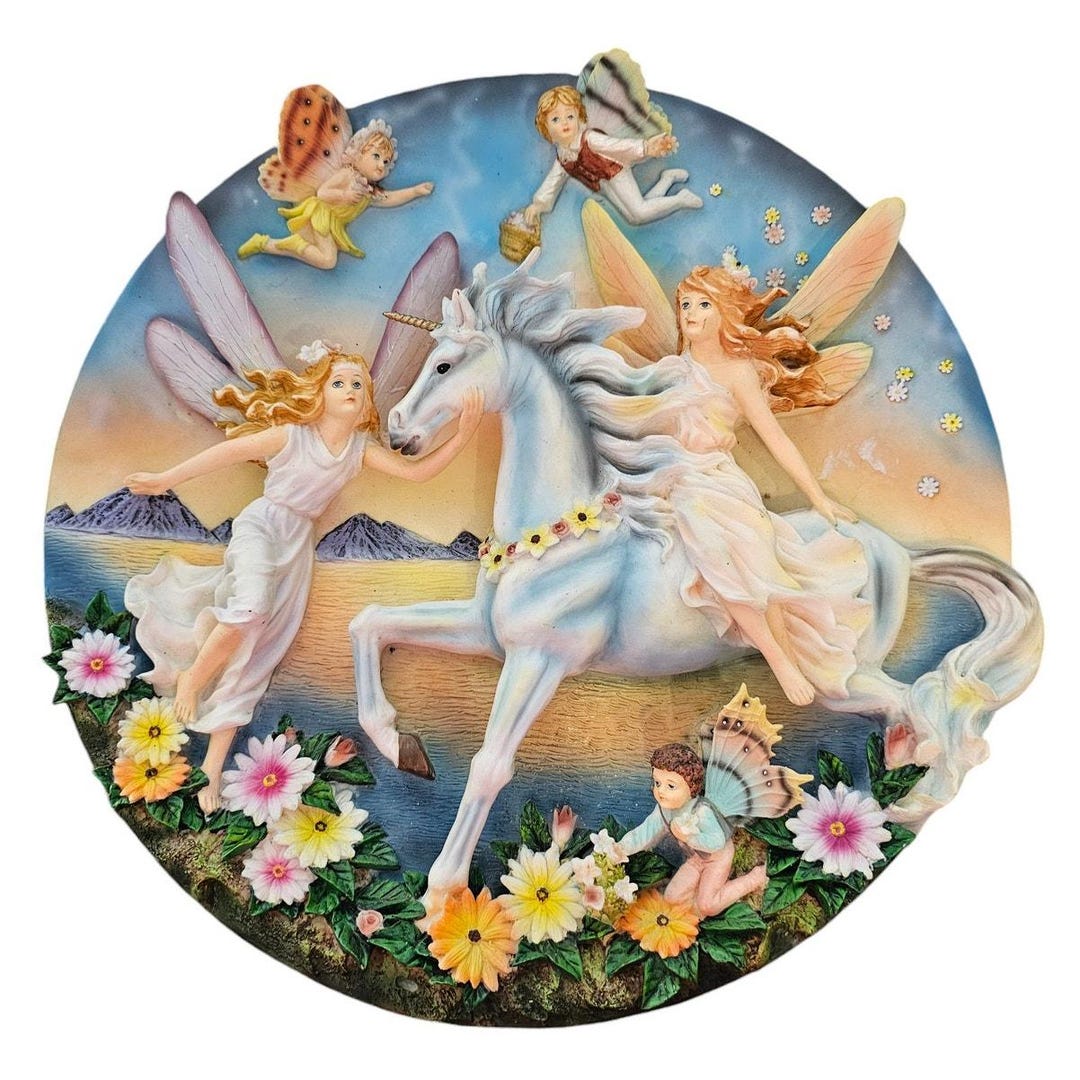 Vintage 1993 Midori Mint Collection Hand Painted Unicorn Fairy 3D Plate ...