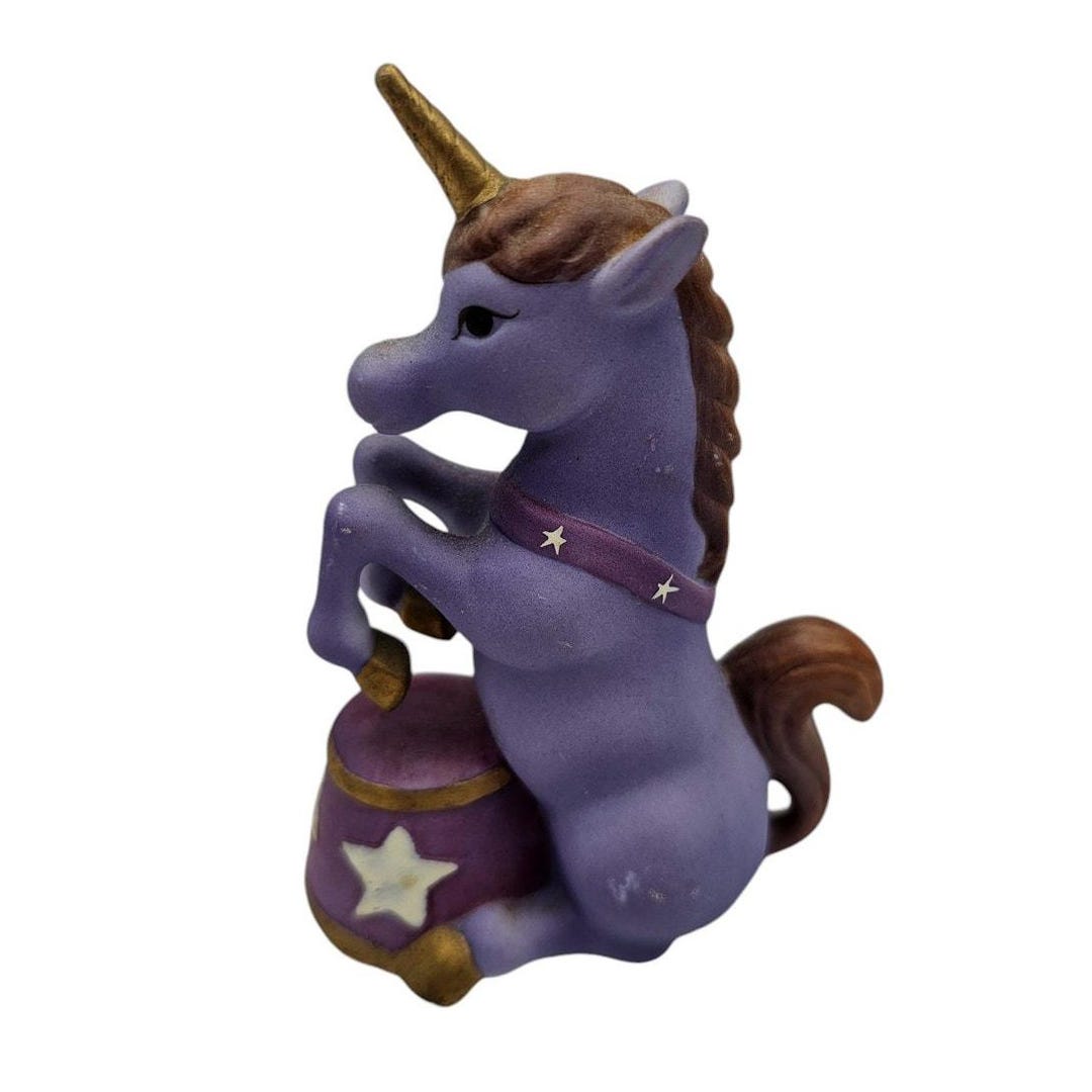 Vintage 1985 Aldon Victor Porcelain Unicorn Figurine Purple W/ Drum ...