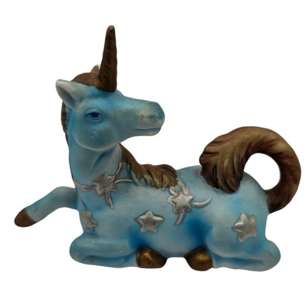 Vintage 1985 Aldon Victor Porcelain Unicorn Figurine Blue Silver Stars ...