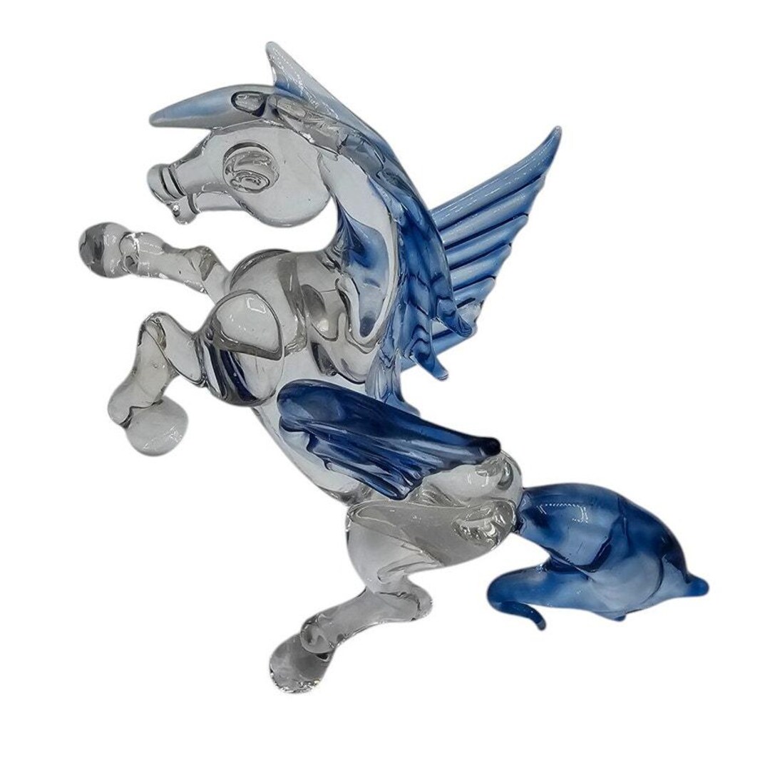 Vintage Blown Glass Pegasus Figurine Rearing W/ Blue Wings and Tail - Etsy