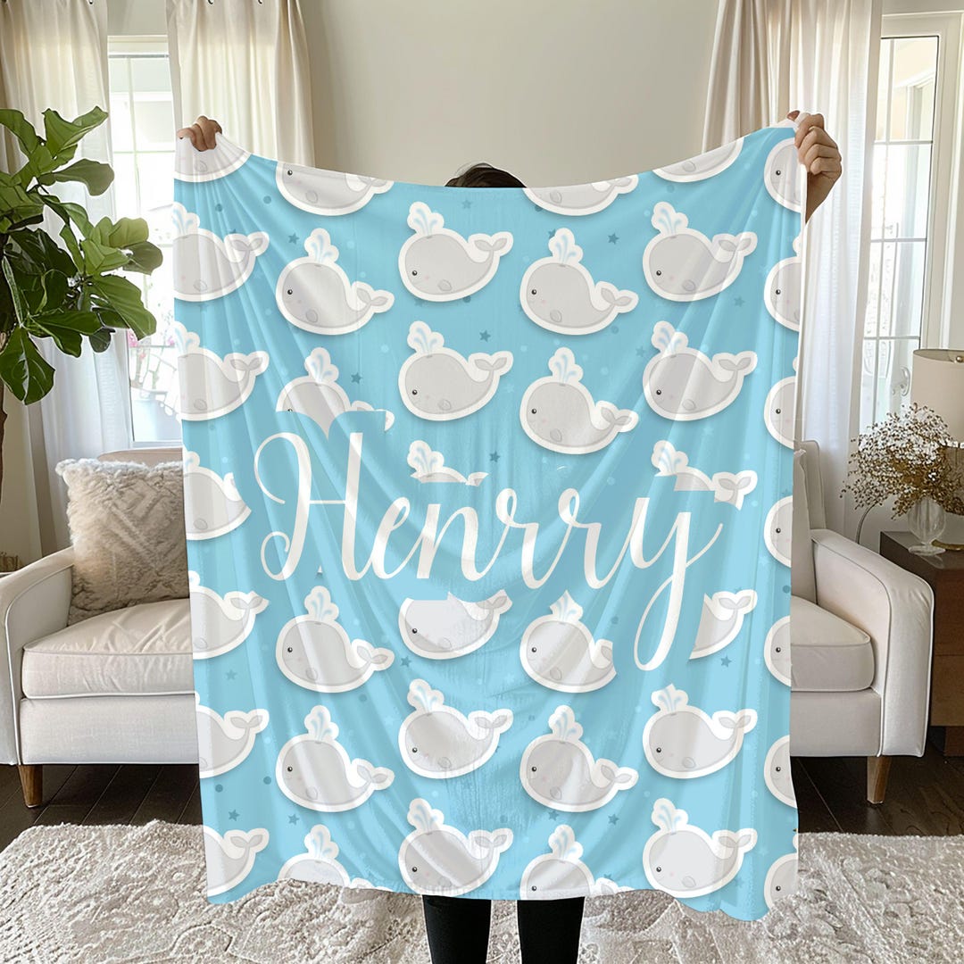 Whale Personalized Throw, Whale Baby Blanket, Whale Blanket, Ocean Kids ...