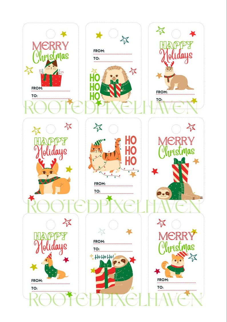 Printable Animal Christmas Gift Tags | Animal Holiday Tags | Digital ...
