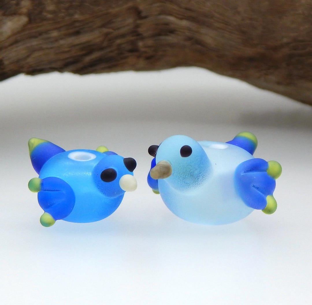 Blue Birdies Lampwork Bead-lampwork Focal-miniature Etched Glass Birds ...