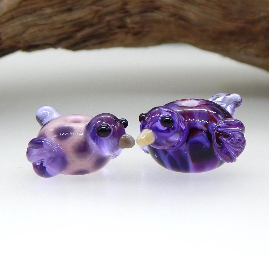 Birdies in Purples Lampwork Bead-lampwork Focal-bird Pair Miniature ...