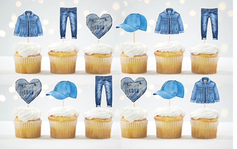 Denim Theme Party Cupcake Toppers Set of 12 - Etsy