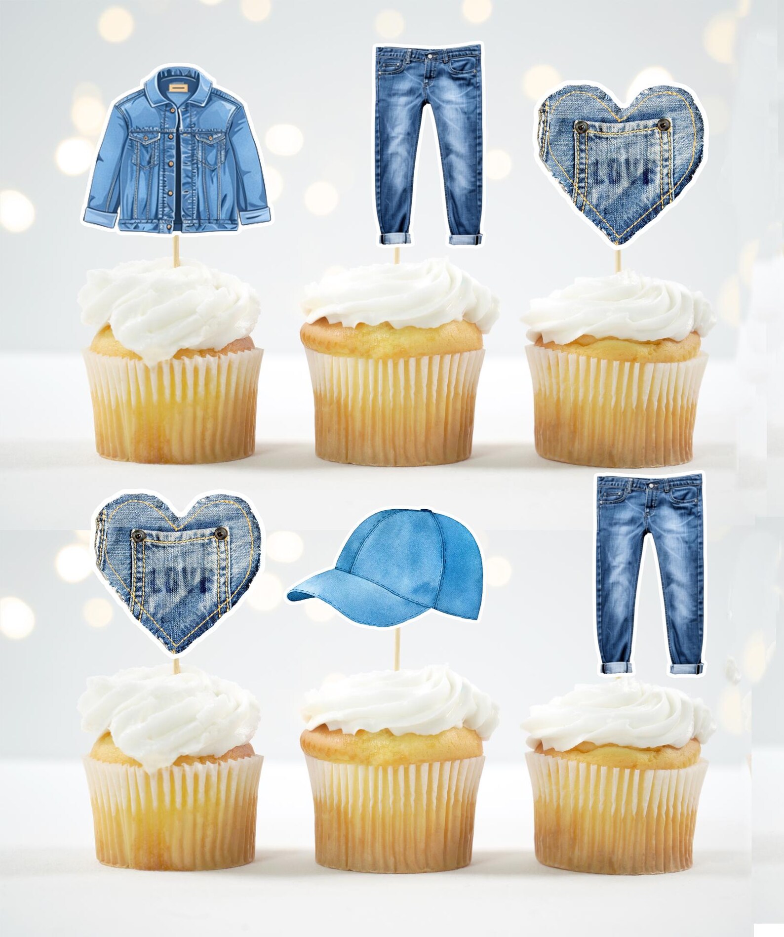 Denim Theme Party Cupcake Toppers Set of 12 - Etsy