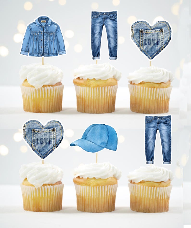 Denim Theme Party Cupcake Toppers Set of 12 - Etsy