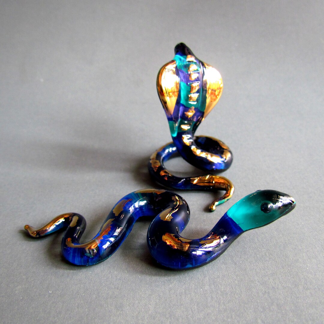 Snake Hand Blown Glass Figurines Hand Painted Art Gold Trim Animals ...